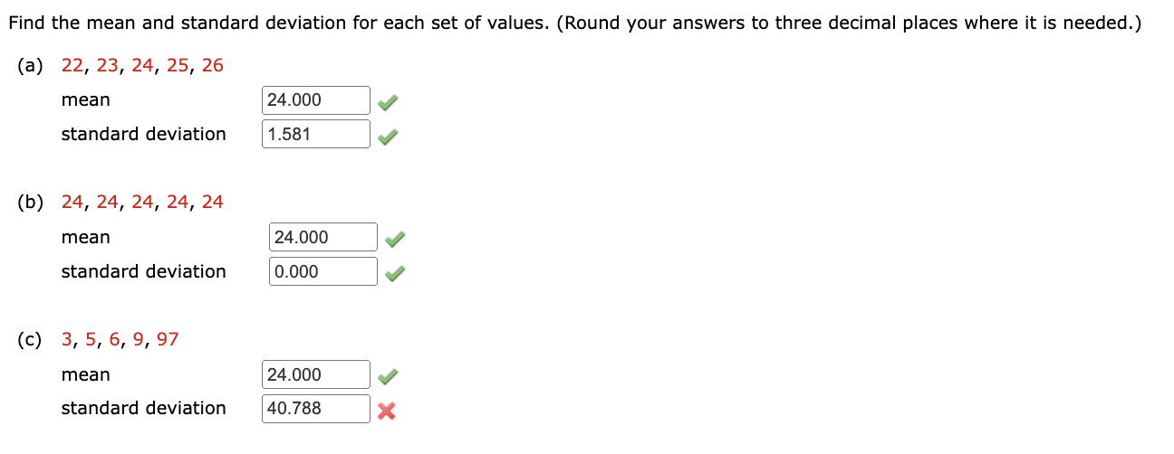 Solved Find the mean and standard deviation for each set of | Chegg.com