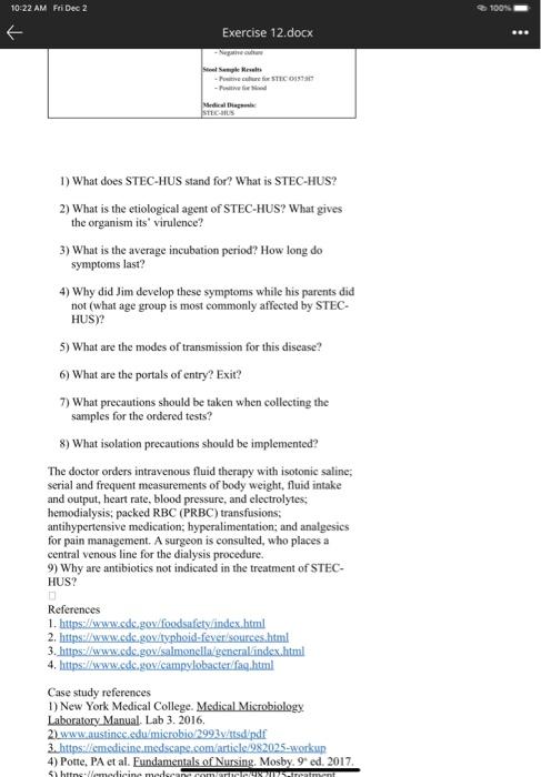 Part II: Food Borne Illness - Case Study Each group | Chegg.com