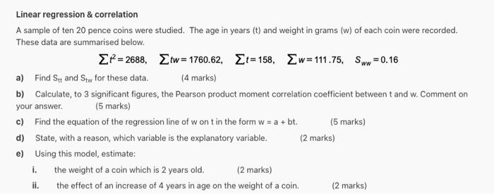 Solved Linear regression & correlation A sample of ten 20 | Chegg.com