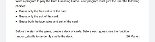Solved Write a program to play the Card Guessing Game. Your | Chegg.com