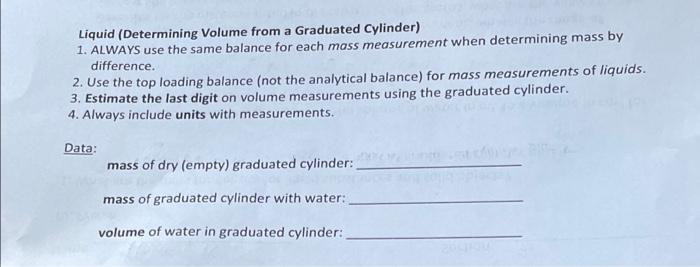 Solved Liquid (Determining Volume from a Graduated Cylinder) | Chegg.com