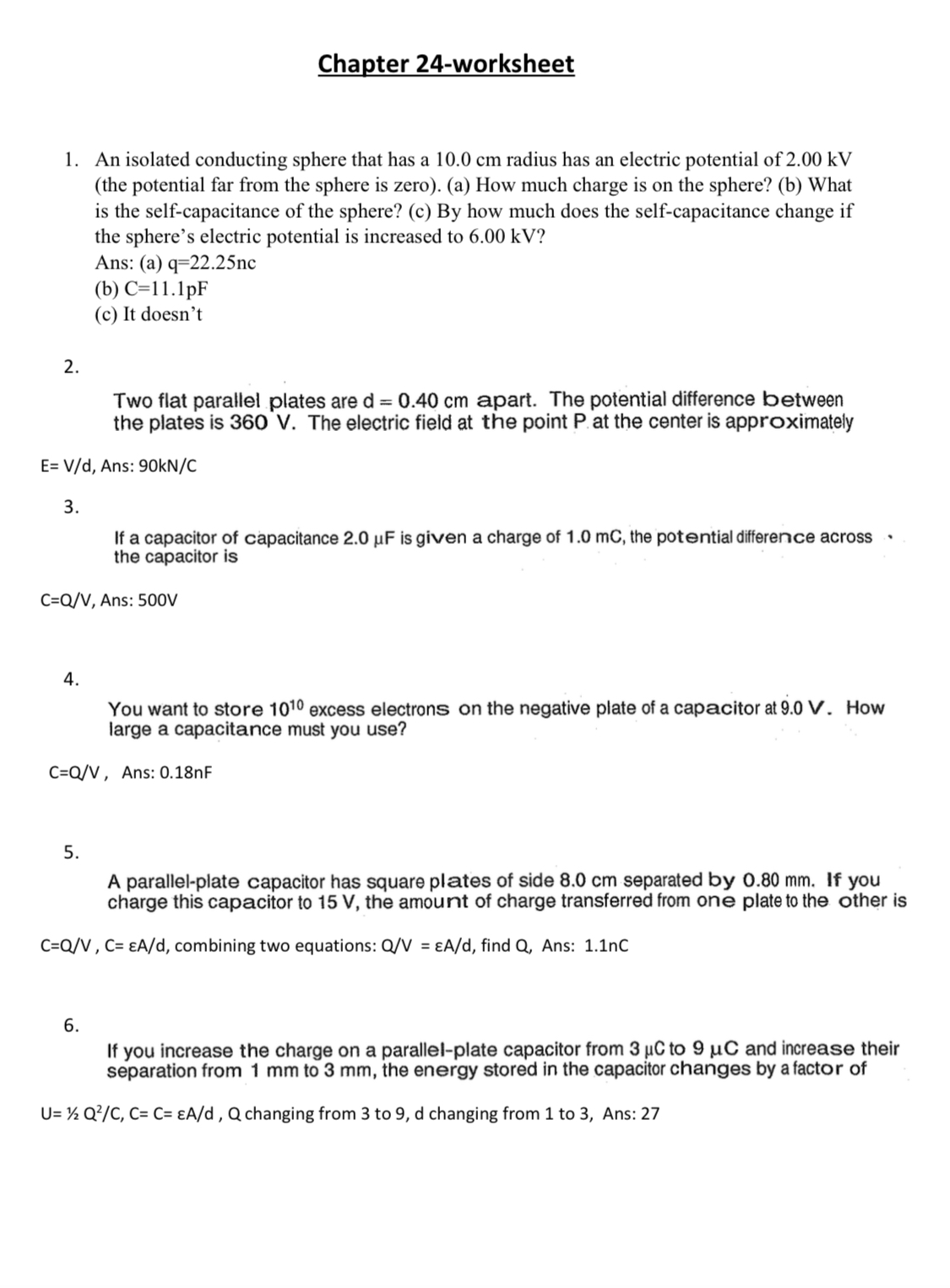 Solved Chapter 24-worksheetAn isolated conducting sphere | Chegg.com