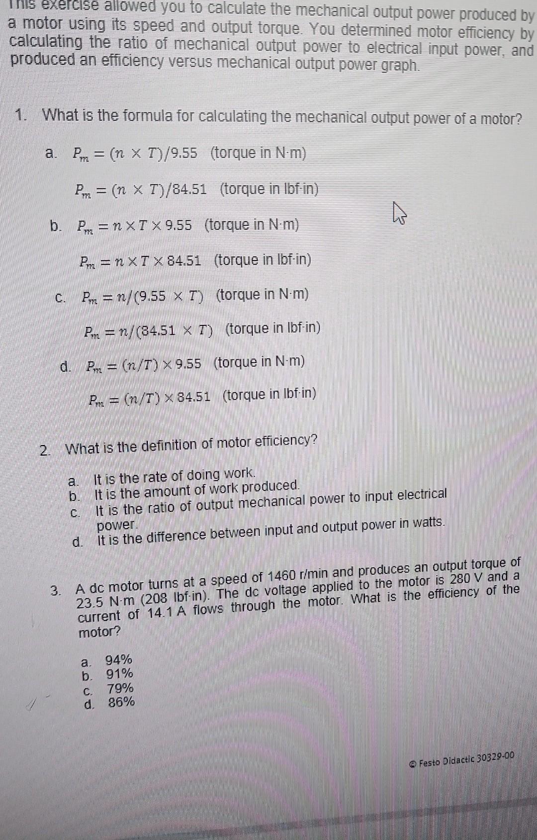 Solved Inis exercise allowed you to calculate the mechanical | Chegg.com