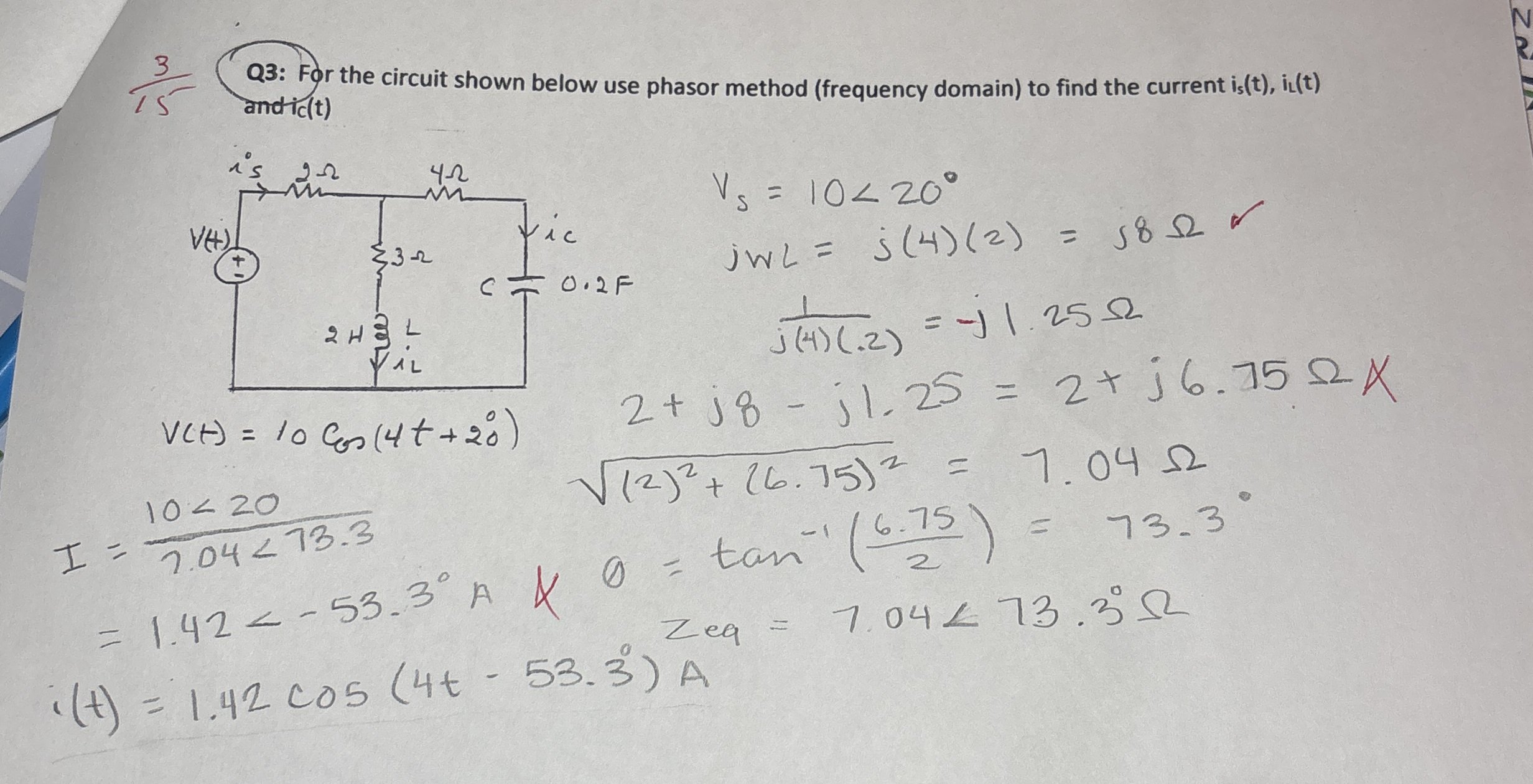 Solved 3Q3: For the circuit shown below use phasor method | Chegg.com