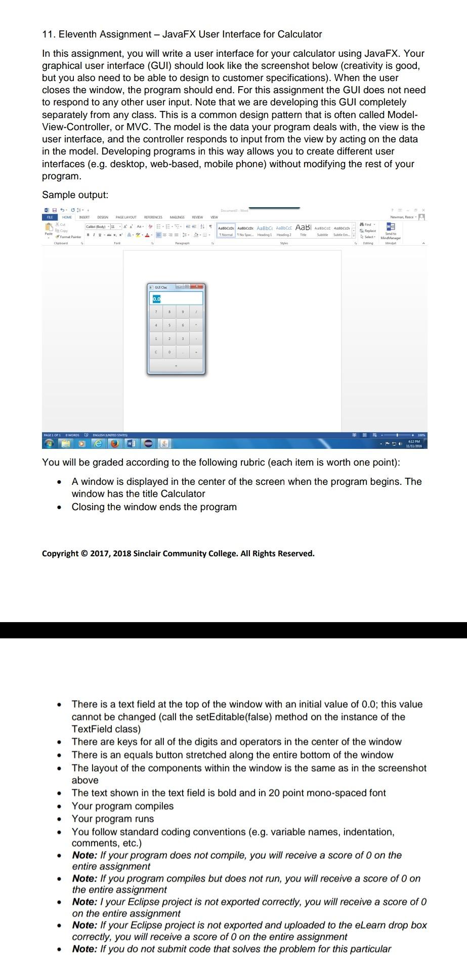 11. Eleventh Assignment - JavaFX User Interface for | Chegg.com