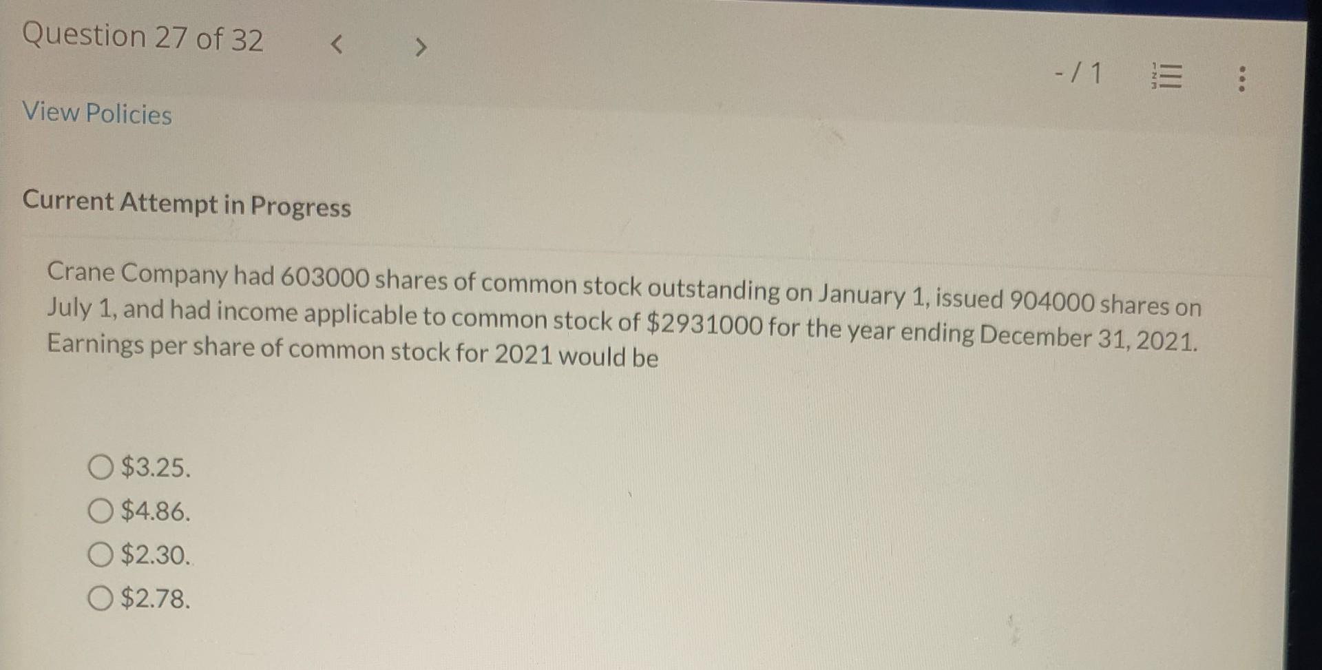 Solved Current Attempt in Progress Crane Company had 603000 | Chegg.com