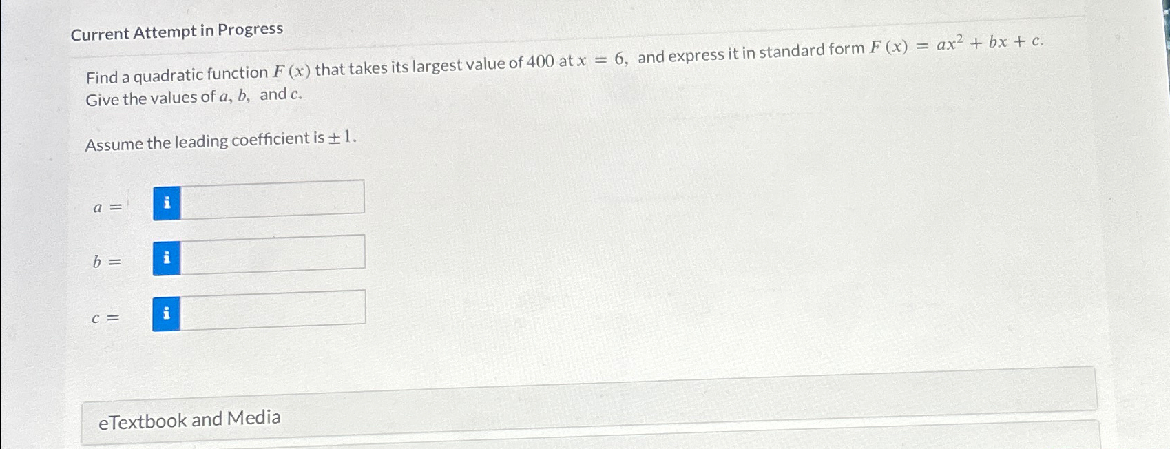 Solved Current Attempt in ProgressFind a quadratic function | Chegg.com