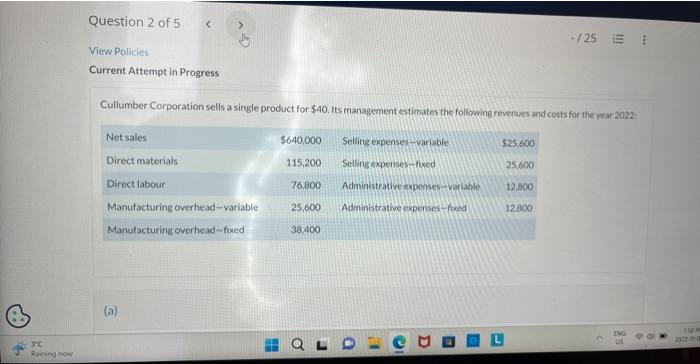 Solved View Policies Current Attempt in Progress Cullumber | Chegg.com