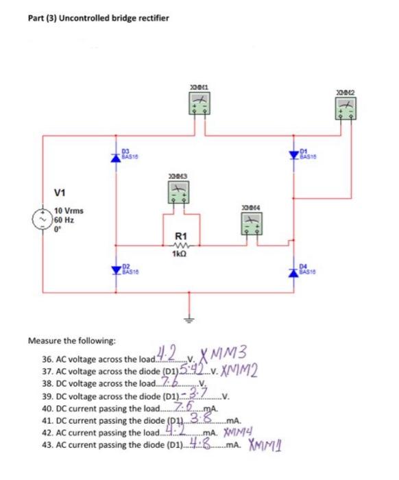 Solved Part (3) Uncontrolled bridge rectifier 0001 2002 D3 | Chegg.com