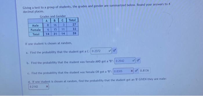 Solved Giving a test to a group of students, the grades and | Chegg.com