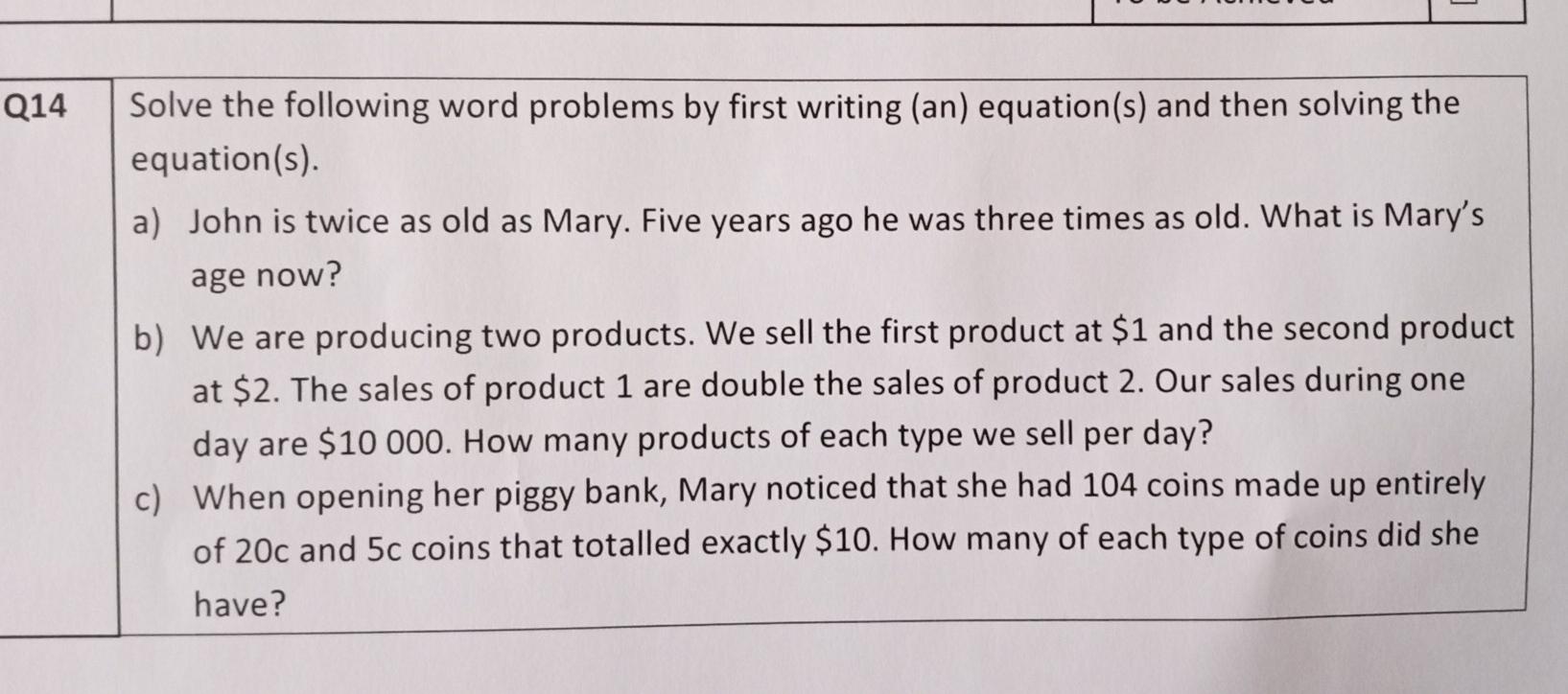Solved 14 Solve the following word problems by first writing | Chegg.com