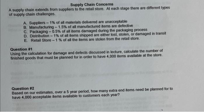 Solved Supply Chain Concerns A supply chain extends from | Chegg.com