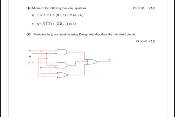 Solved Q2. Minimize the following Boolean Equations. a) | Chegg.com