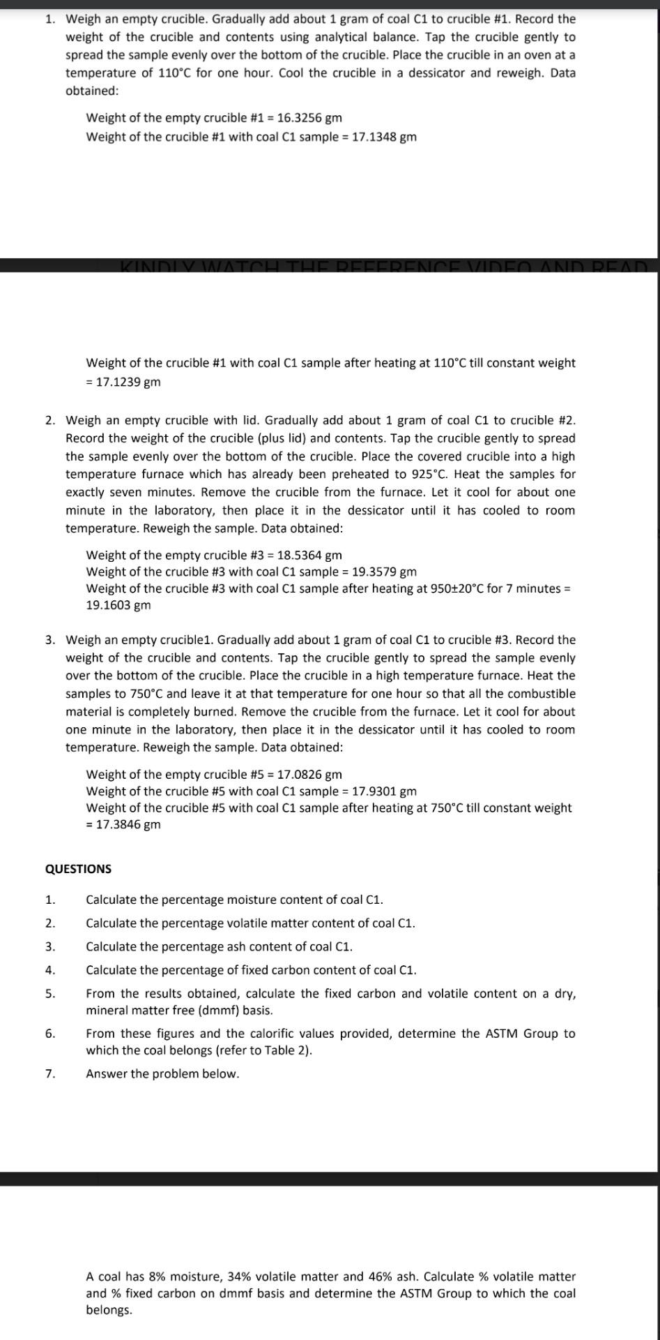 Solved 1. Weigh an empty crucible. Gradually add about 1 | Chegg.com