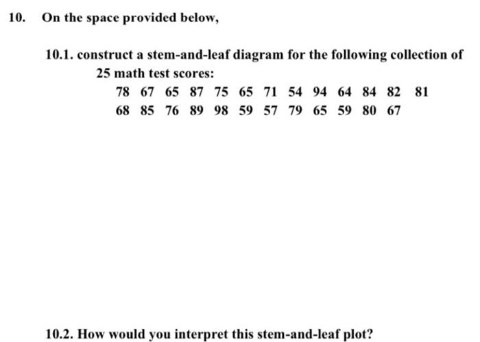 Solved 10.1. construct a stem-and-leaf diagram for the | Chegg.com
