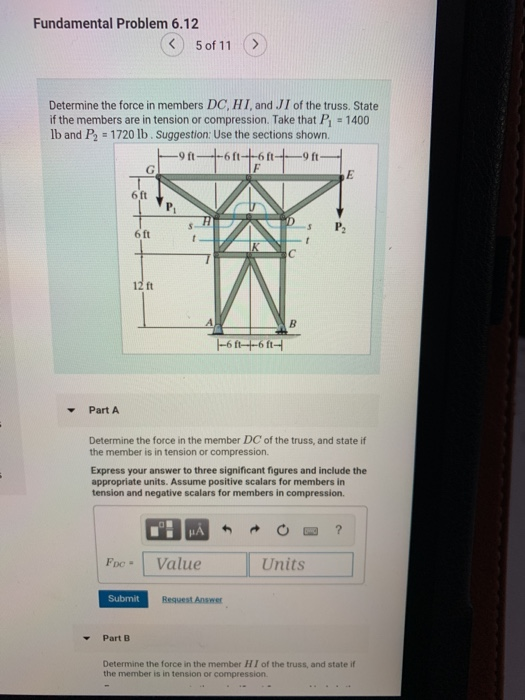 Solved Fundamental Problem 6.12 5 of 11 Determine the force | Chegg.com