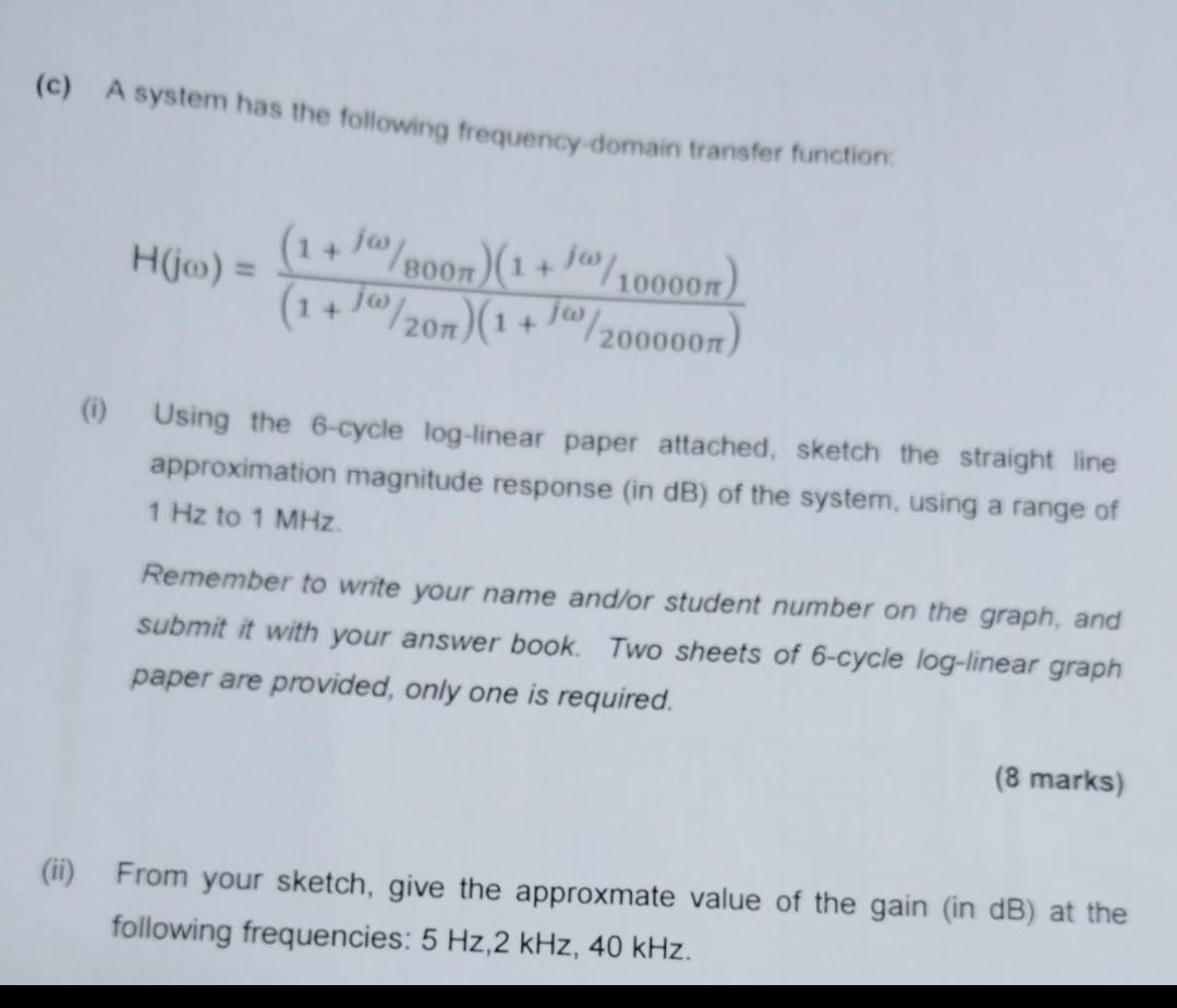 (c) ﻿A system has the following frequency-domain | Chegg.com