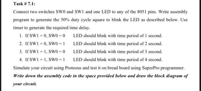 Solved Connect two switches SW0 and SW1 and one LED to any | Chegg.com