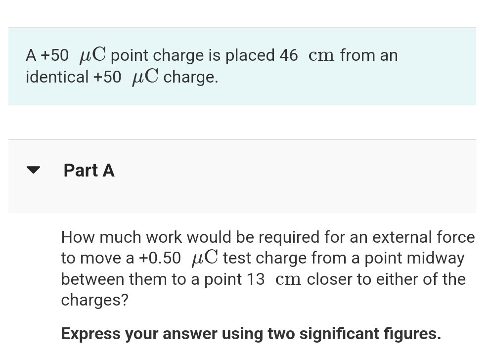 Solved A+50μC ﻿point charge is placed 46cm ﻿from an | Chegg.com