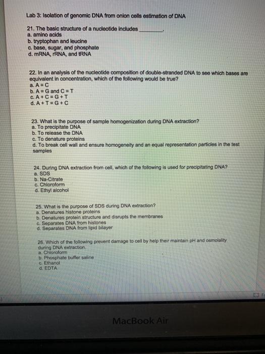 Solved Lab 3: Isolation of genomic DNA from onion cells | Chegg.com