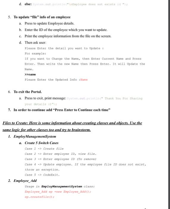 Solved 1. To add an employee 2. Add an exception handler for | Chegg.com
