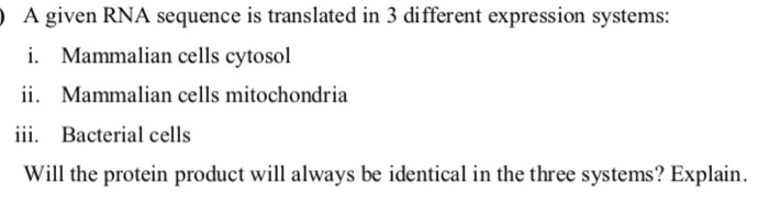 Solved A given RNA sequence is translated in 3 different | Chegg.com