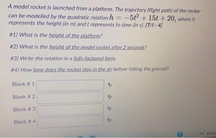 Solved A model rocket is launched from a platform. The | Chegg.com