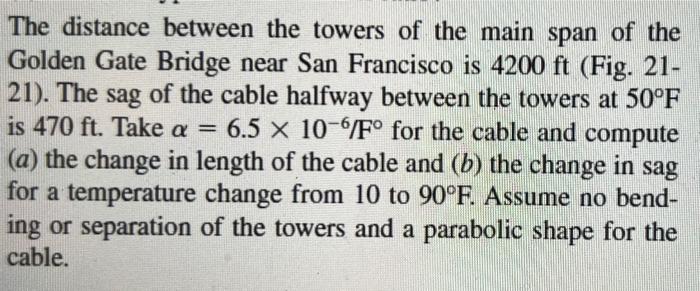 Solved The distance between the towers of the main span of | Chegg.com