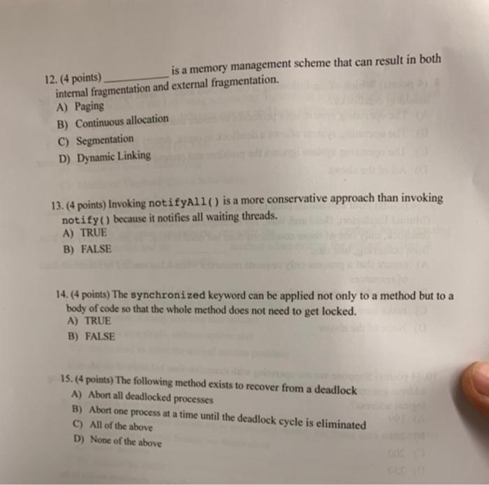 Solved 12 4 Points Is A Memory Management Scheme That Can 