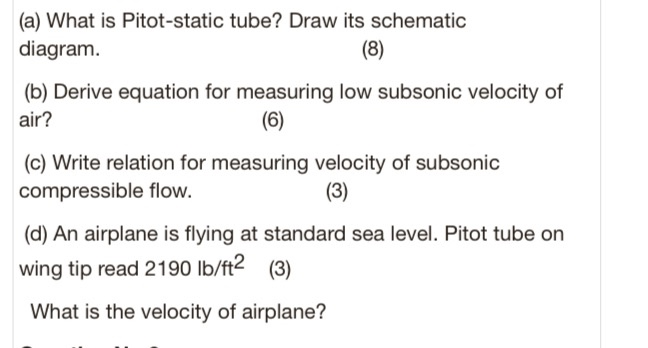 Solved (a) What is Pitot-static tube? Draw its schematic | Chegg.com