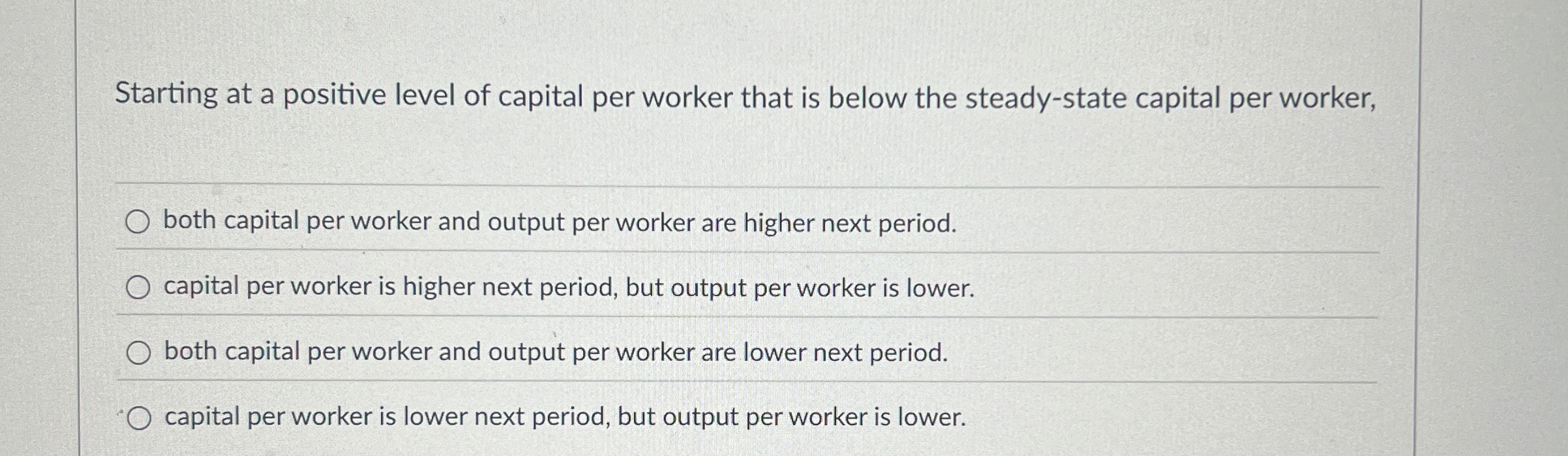 Solved Starting at a positive level of capital per worker | Chegg.com