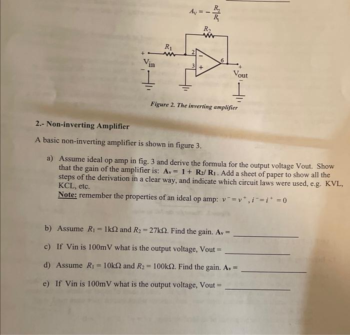 Solved Av=−R1R2 2.- Non-inverting Amplifier A basic | Chegg.com