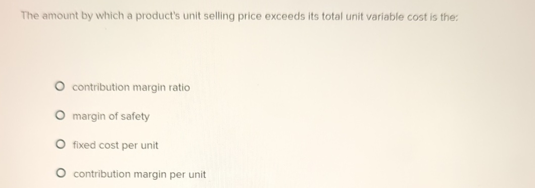 Solved The amount by which a product's unit selling price | Chegg.com
