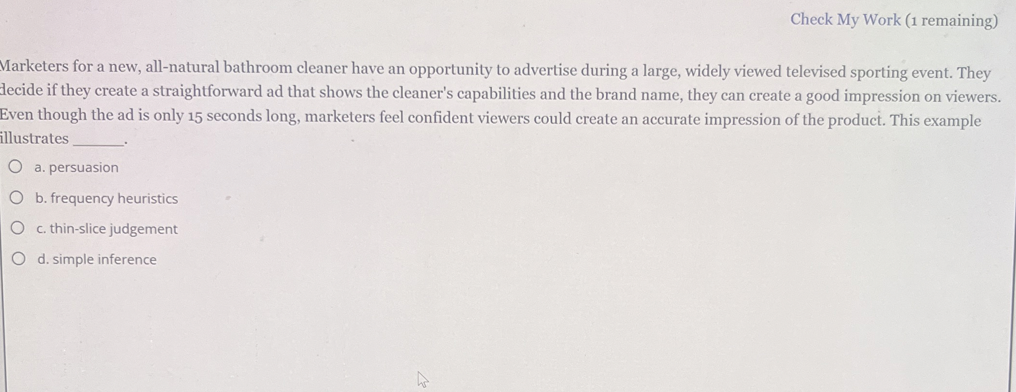 Solved Check My Work (1 ﻿remaining)Marketers for a new, | Chegg.com
