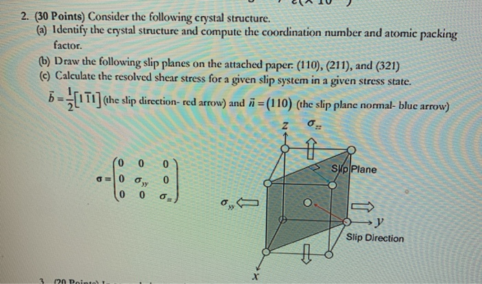 Solved 2. (30 Points) Consider the following crystal | Chegg.com