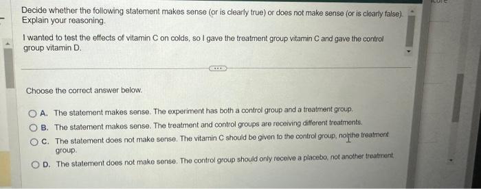 Solved Decide whether the following statement makes sense | Chegg.com