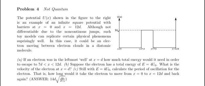 Solved The potential U(x) shown in the figure to the right | Chegg.com