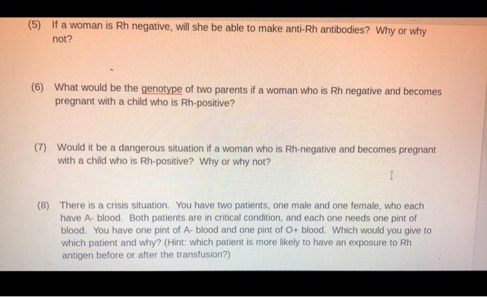 Solved (5) If a woman is Rh negative, will she be able to | Chegg.com
