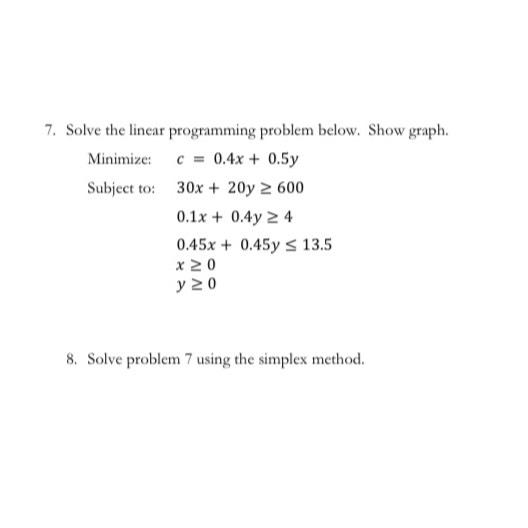 Solved Solve the linear programming problem below. Show | Chegg.com