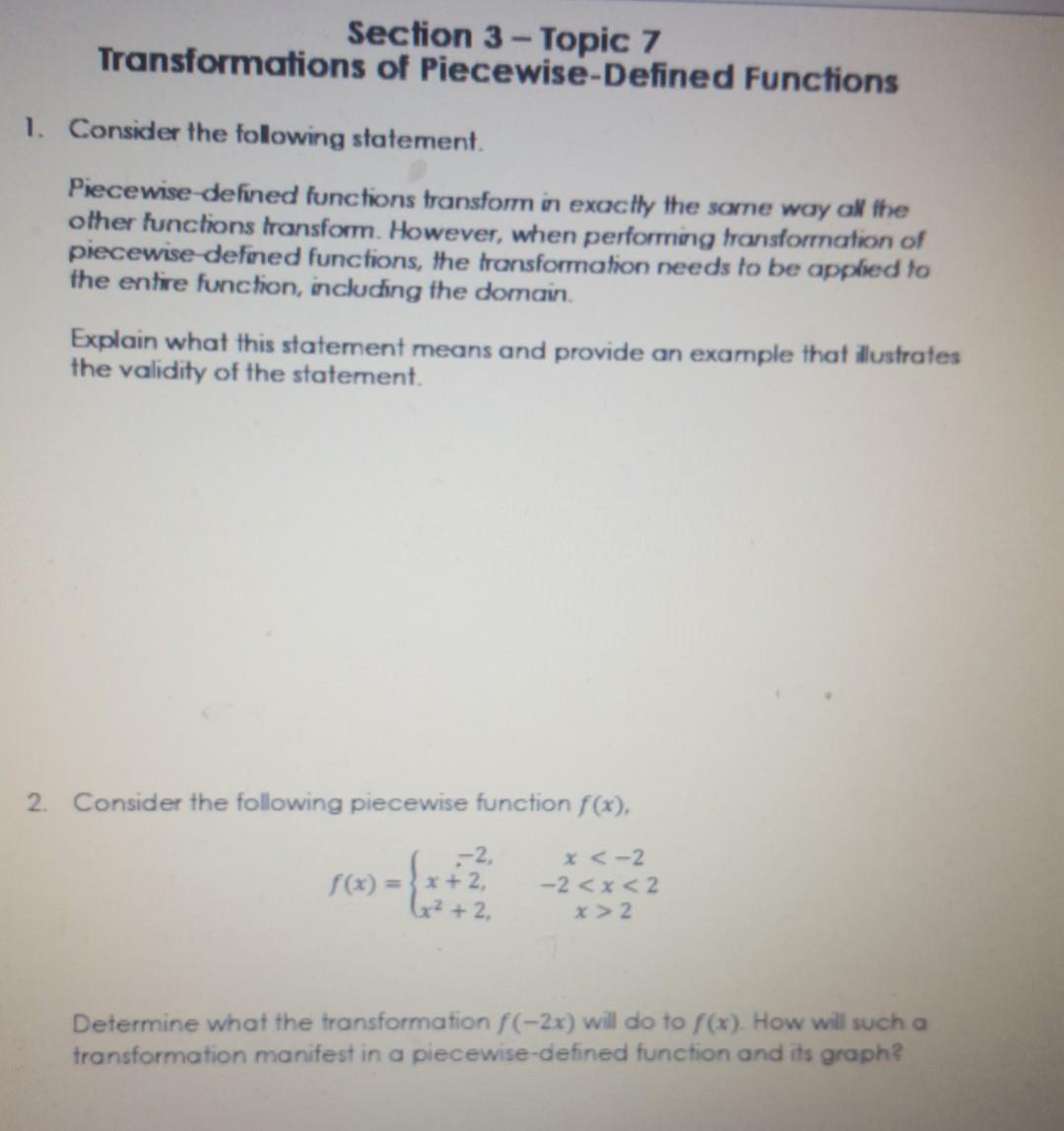 Solved Section 3 - Topic 7 Transformations of | Chegg.com