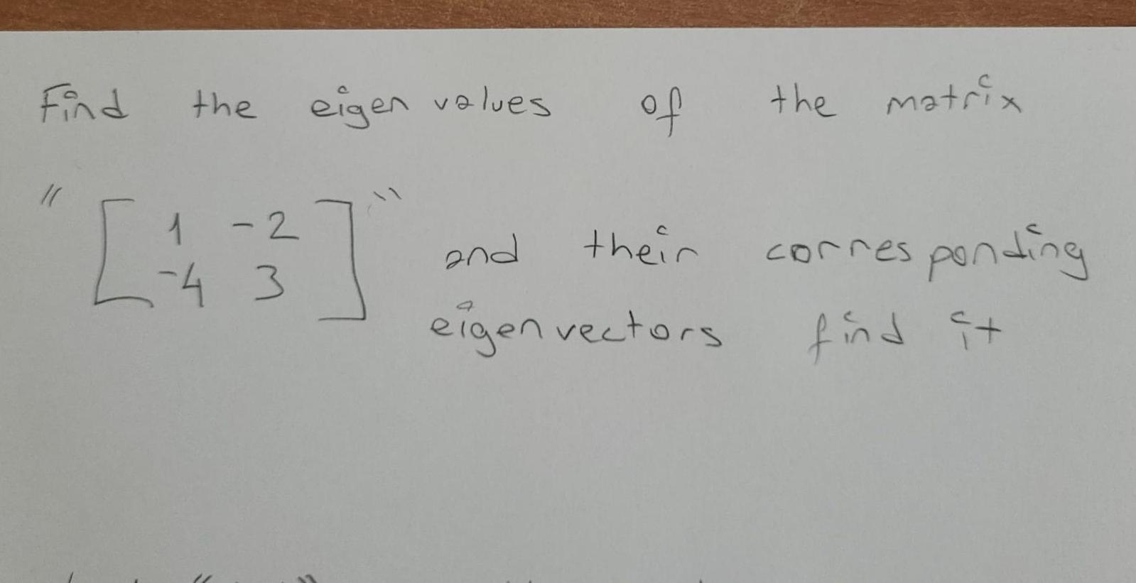 Solved Find the eigen values of the matrix [ 3 -2 -4 3 and | Chegg.com