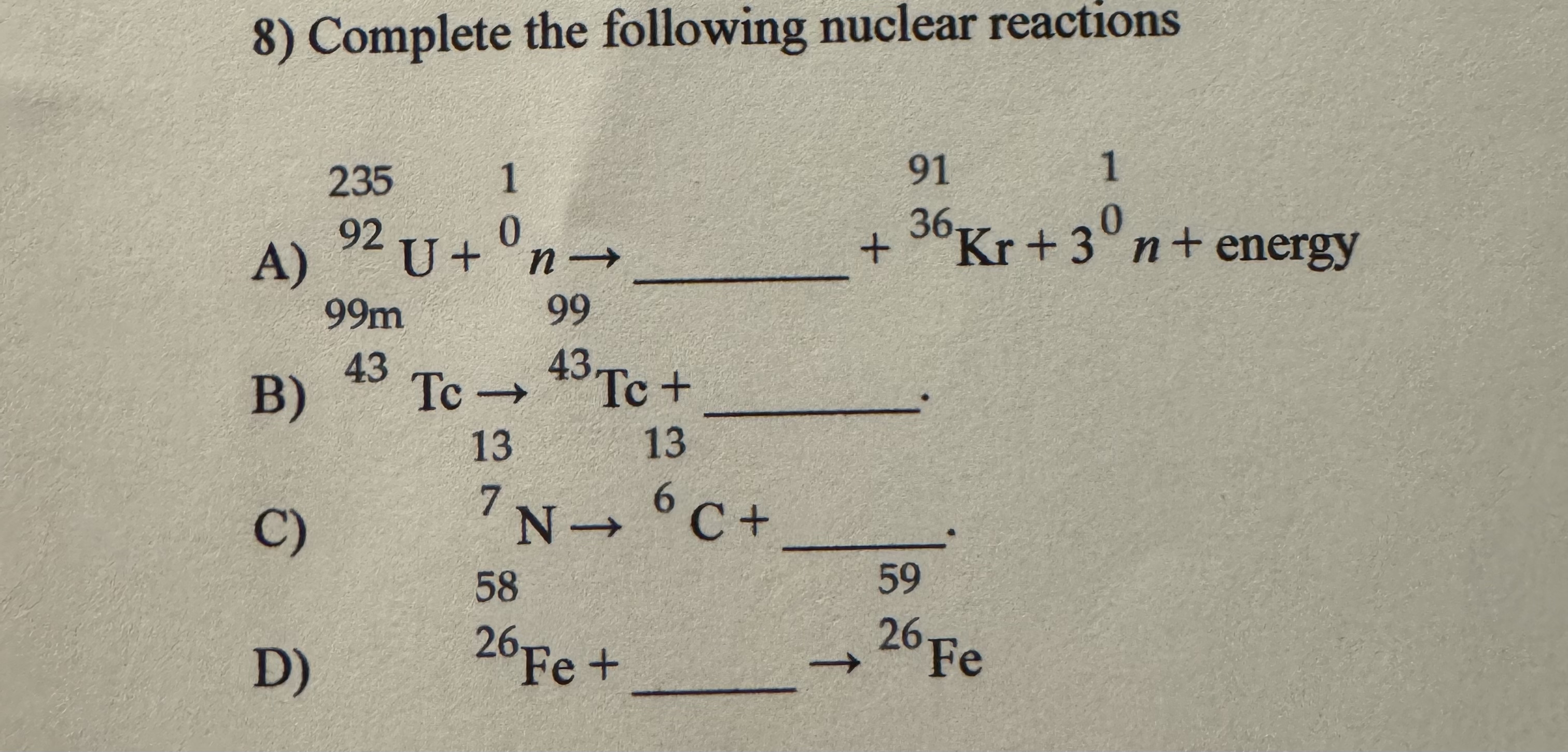 Solved Complete the following nuclear | Chegg.com