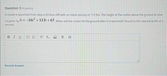 Solved A rocket is launched from atop a 65 -foot cliff with | Chegg.com