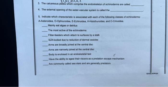 Solved 3. The calcareous plates which comprise the | Chegg.com