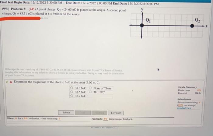 Solved (9\%) Problem 2: (145) A point charge, Q1=24.65nC is | Chegg.com
