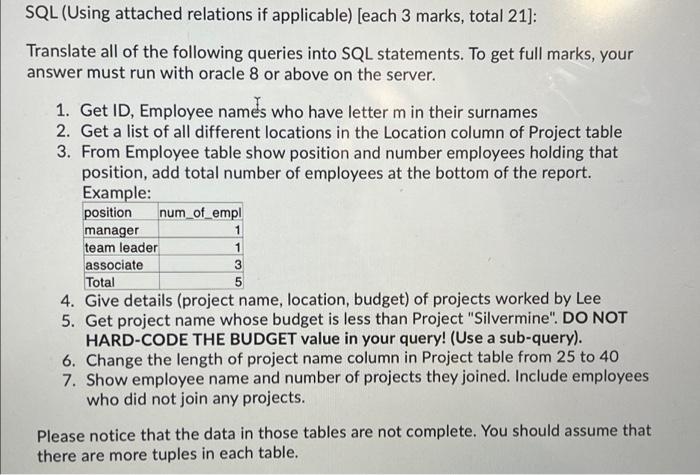 Solved SQL (Using attached relations if applicable) (each 3 | Chegg.com
