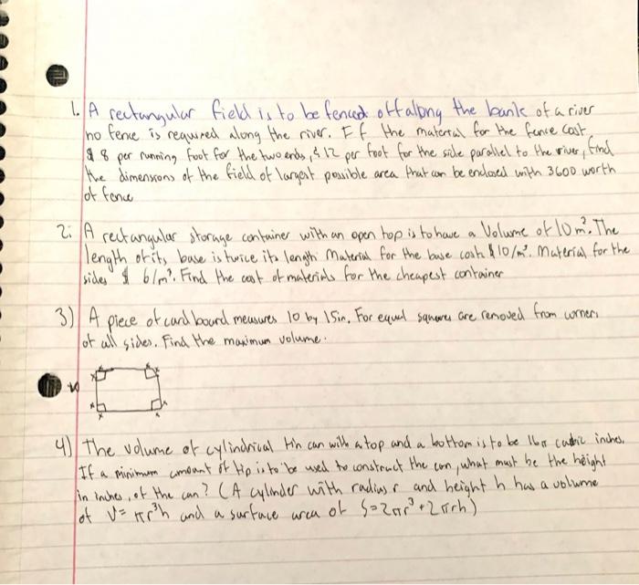 Solved 1. A rectangular field is to be fenced off along the | Chegg.com