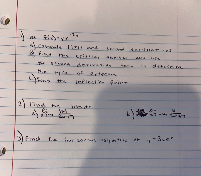 Solved 1) let f(x)= xe 2x al compute first and second | Chegg.com