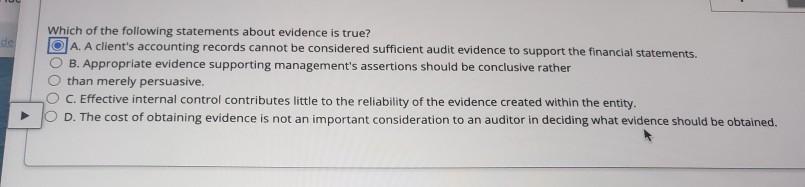 Solved de Which of the following statements about evidence | Chegg.com