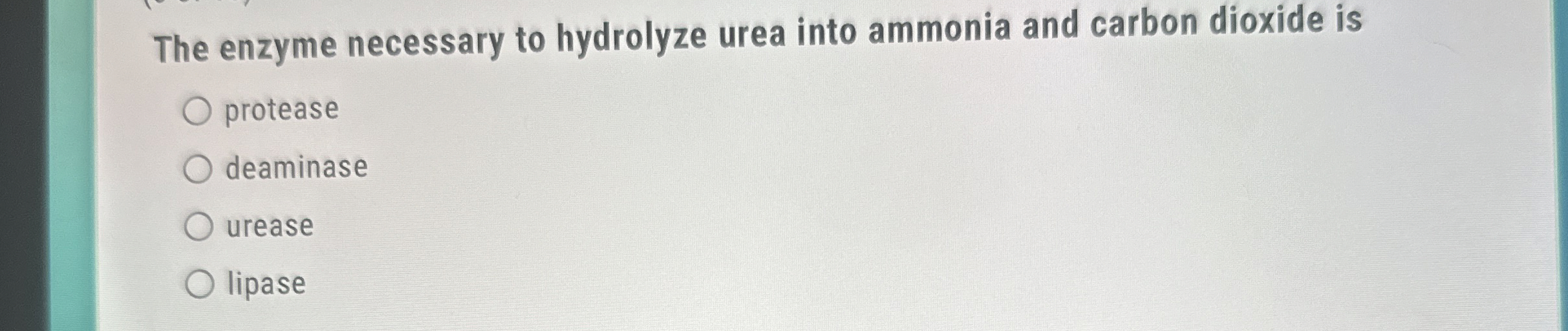 Solved The enzyme necessary to hydrolyze urea into ammonia | Chegg.com